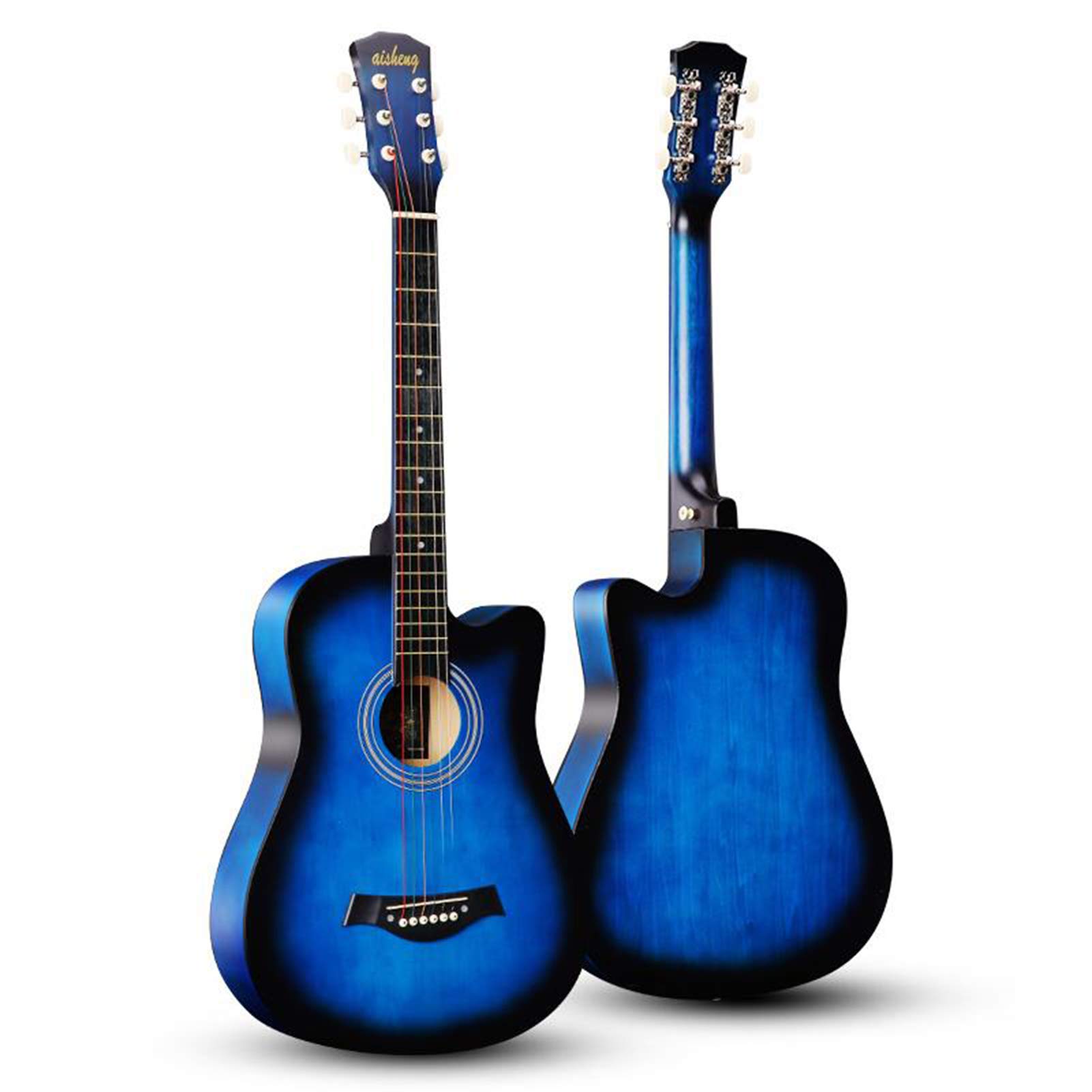 dsfen 38'' Full Size Adult 6 Strings Cutaway Folk Acoustic Guitar for Students Beginners (Blue)