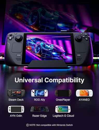 JSAUX RGB Docking Station for Steam Deck & ROG Ally, 8-in-1 Steam Deck Dock with HDMI 2.0 4K@60Hz, Gigabit Ethernet, USB-C 3.0, Dual USB-A 3.0, USB 2.0 and 100W USB-C Charging Port-HB0801(Black)