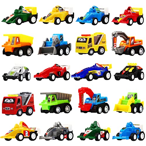 Pull Back Car, 20 Pcs Assorted Mini Truck Toy and Race Car Toy Kit Set, Play Construction Vehicle Playset for Boy Kid Child Party Favors Birthday Game Supplies Pinata Stuffers Easter Egg Hunt Fillers