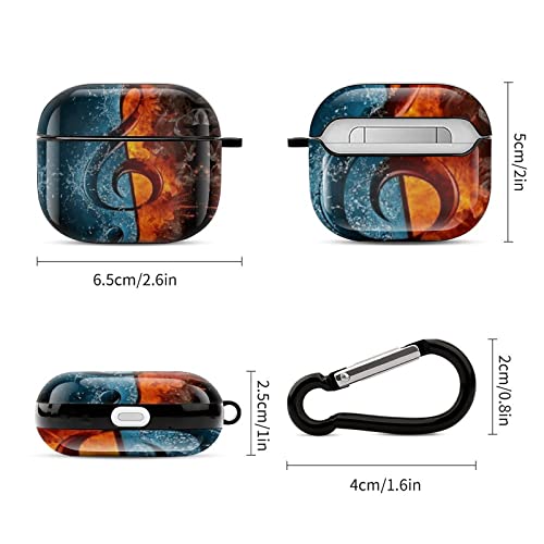Water Fire Music Notes Pattern Airpods 3 Case Bluetooth Fashion Portable Shockproof and Anti-Scratch Headphone Charging Case Protective Case for Airpods 3 with Keychain Chain Gift Unisex