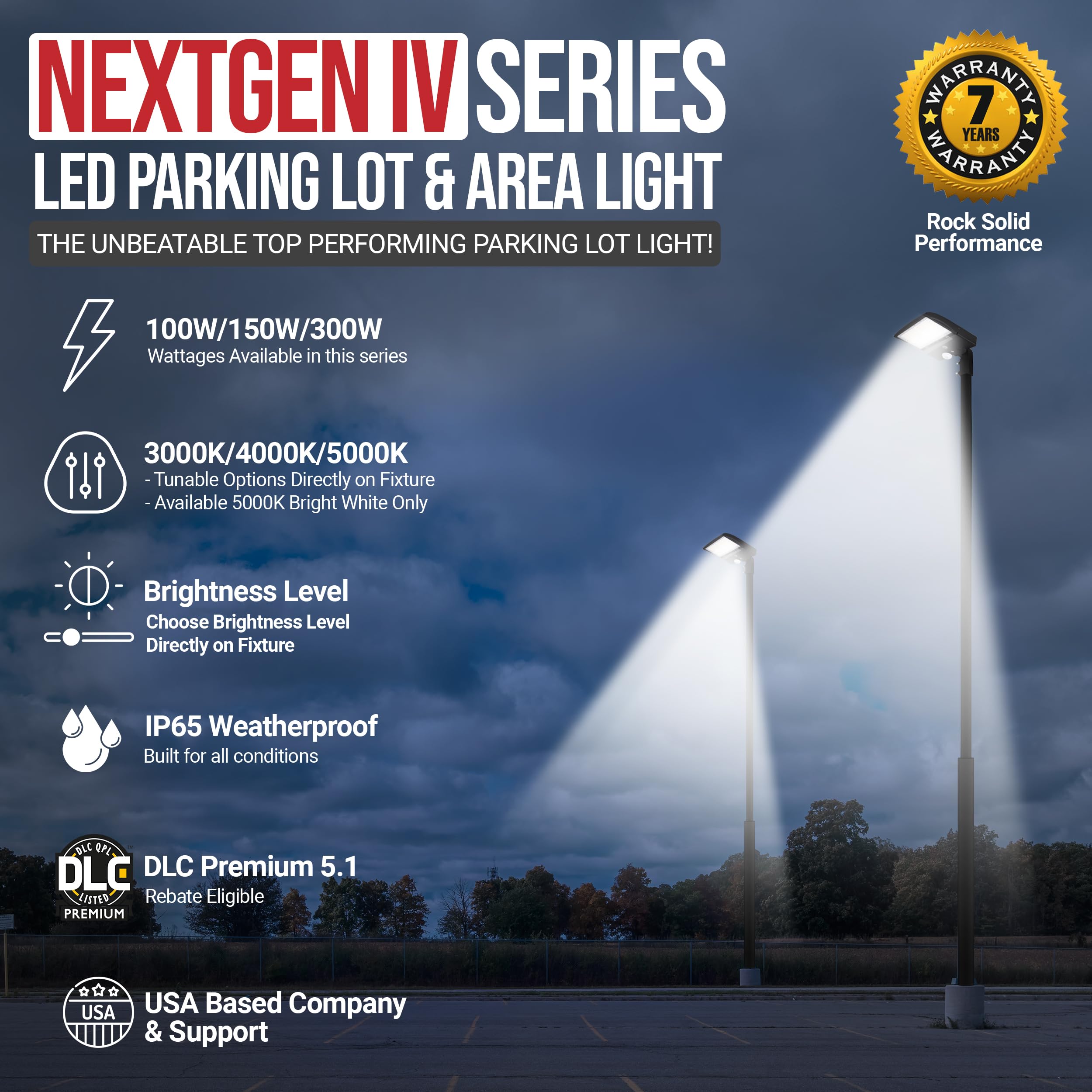 RuggedGrade 150 Watt LED NextGen III Parking Lot Lights - 21,000 Lumen - 5000K - Yoke Trunnion Mount - with photocell