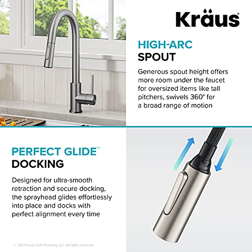 Kraus KTF-3104SFS Oletto Contemporary Single-Handle Touch Kitchen Sink Faucet with Pull Down Sprayer, 16 5/8 Inch, Spot Free Stain