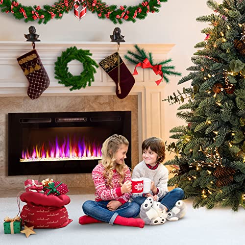S-THROUGH Electric Fireplace Insert, Recessed and Wall Mounted Electric Fireplace Heater, 36 Inch Linear Electric Fireplace with Remote Control & Timer, Touch Screen, Adjustable Flame Color,750w/1500w