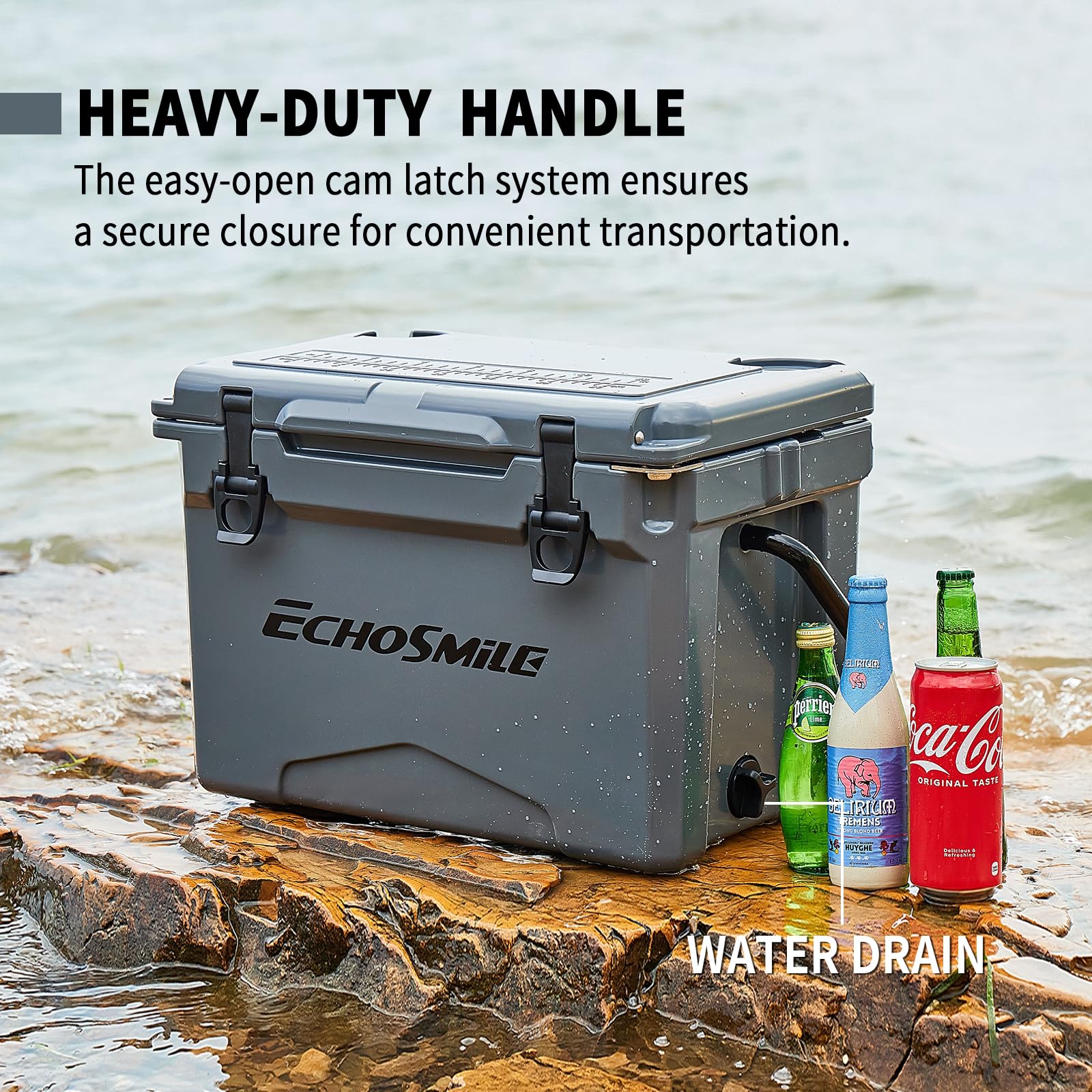EchoSmile Insulated Portable Cooler 12/18/25 Qt, Rotomolded Cooler with Sealing Ring, Lightweight Ice Chest Box, Hard Cooler for BBQ, Beach, Drink, Camping, Picnic