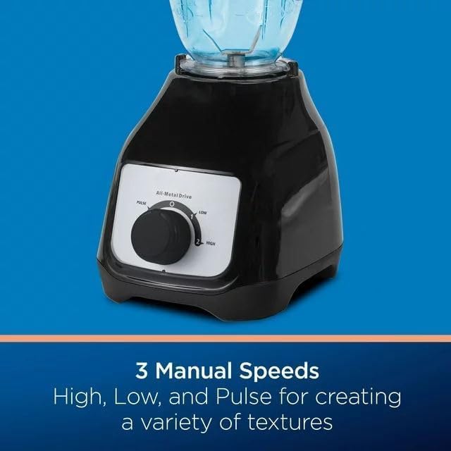 Generic 2195809 Classic 3-Speed Blender, Black; 3 Manual Speeds; 6-cup Blending Jar with Pre-marked Measuremet Lines; 700W High-torque Motor; Diswasher-safe; All-Metal Drive, medium