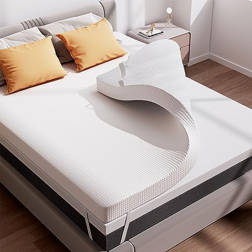 SINWEEK 2 Inch Gel Memory Foam Mattress Topper Queen Size, Ventilated High Density Pad for Back Pain, Bed Topper with Removable Soft Cover, CertiPUR-US Certified