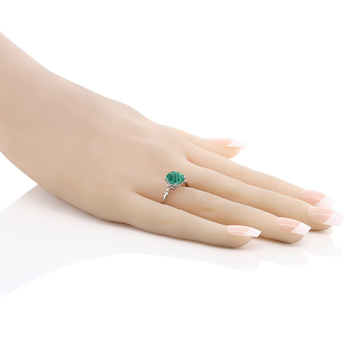 Gem Stone King 925 Silver and 10K Rose Gold Green Malachite Women Ring (3.00 Cttw, Cushion 8MM, Available In Size 5, 6, 7, 8, 9)