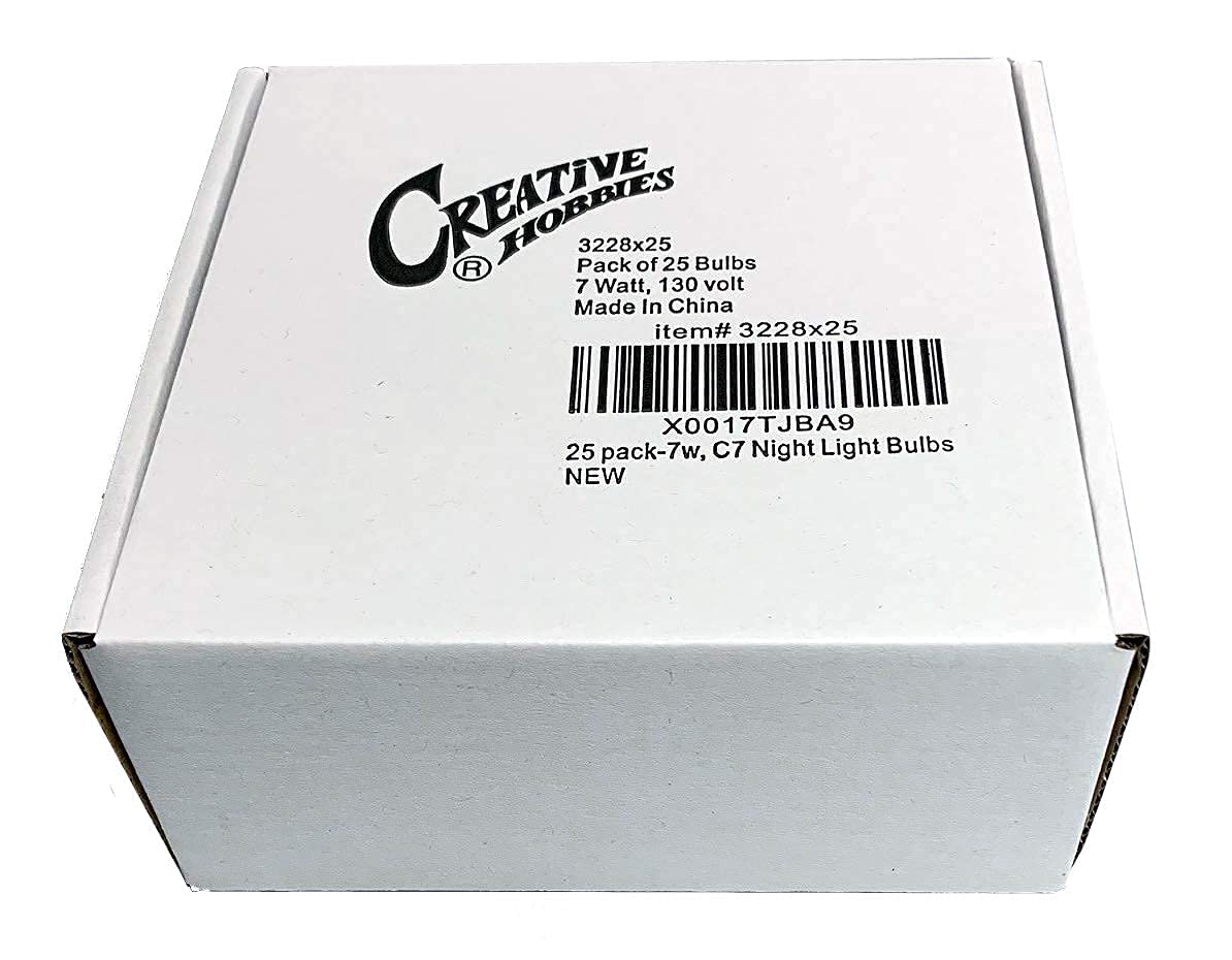 Creative Hobbies 3228x25-7 Watt, C7 Night Light, 40 Lumens, Long Life, Clear, E12 Candelabra Base, C7 Replacement Bulbs, Incandescent Light Bulb | 25 Pack