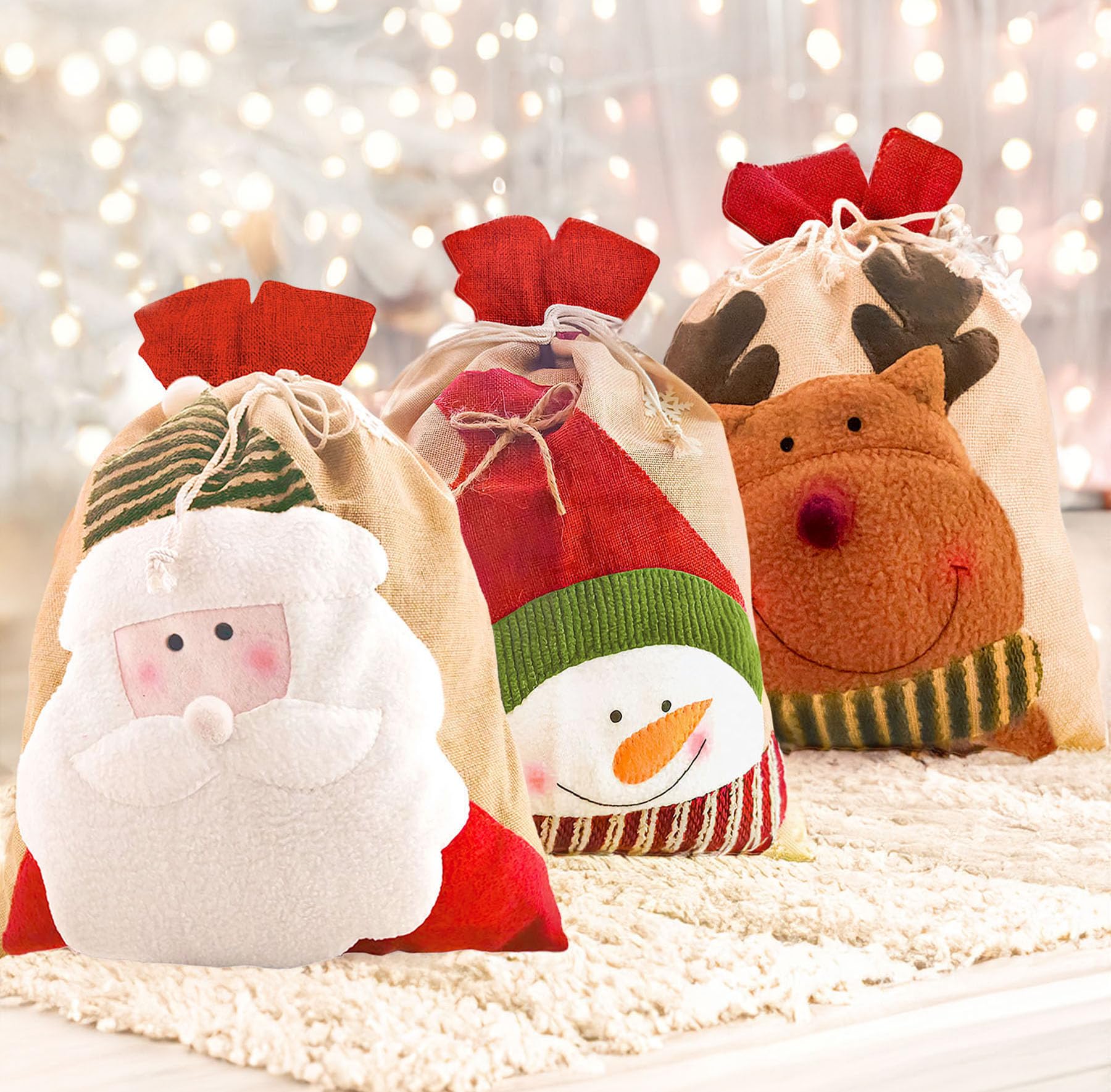 ECLAVIOS Santa Sacks Drawstring Christmas Bags, Large Cloth Christmas Gift Doll Bags, 19.7"x13.5" Reusable Christmas Xmas Holiday Gift Sacks (3PCS)
