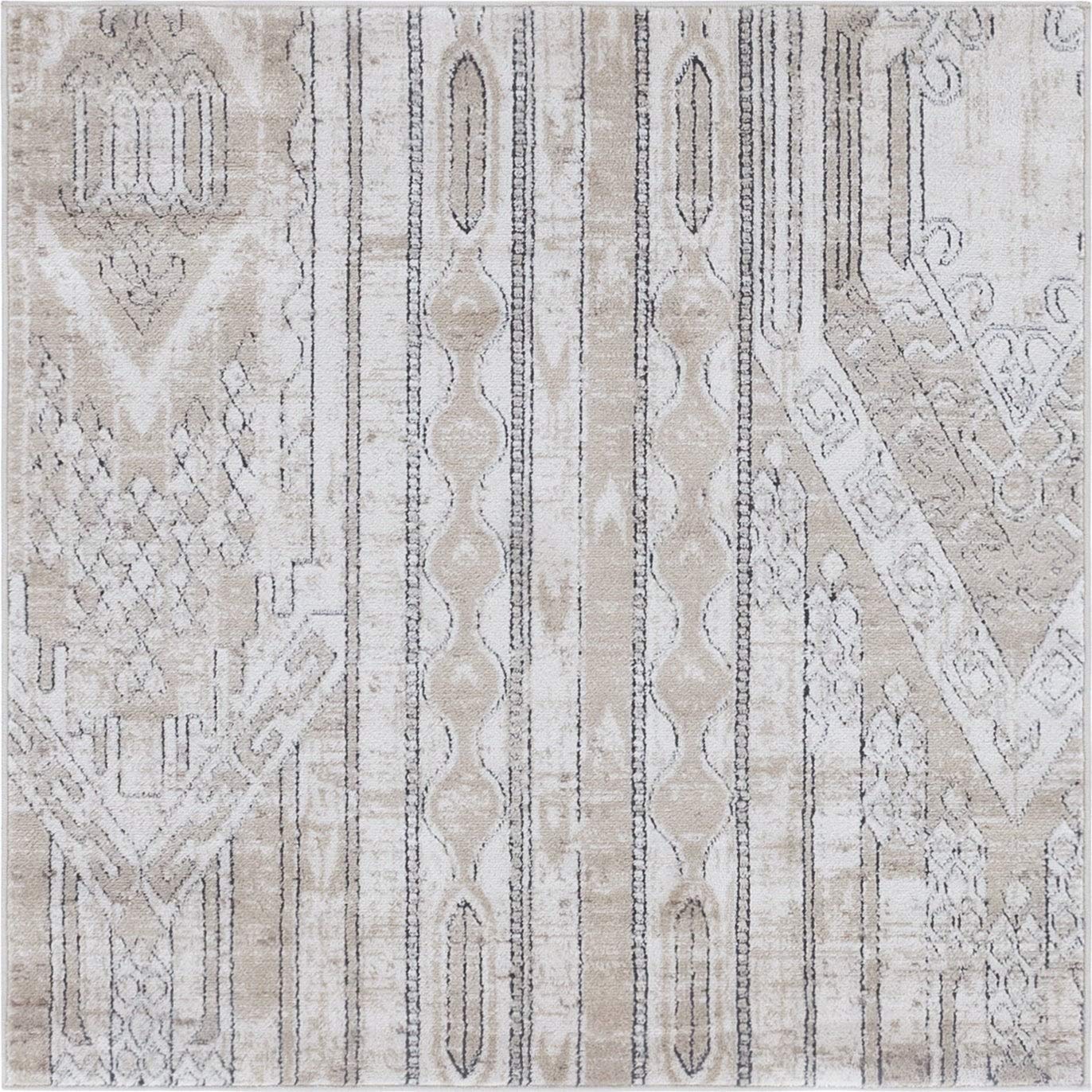 Rugs.com Oregon Collection Rug β 4 Ft Square Ivory Low-Pile Rug Perfect for Living Rooms, Kitchens, Entryways