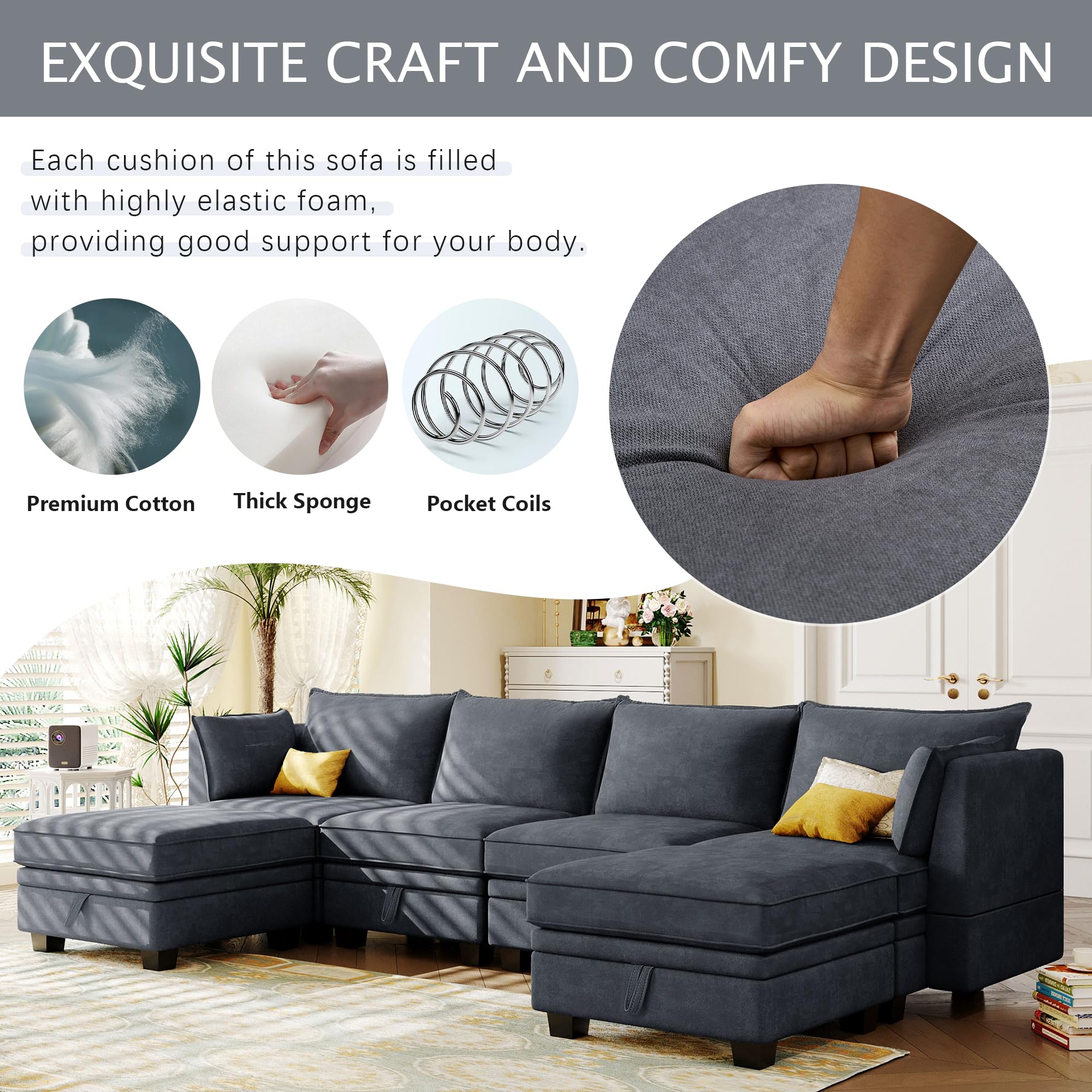 Merax Modular Sectional, Convertible Sofa Bed with Reversible Chaise for Living Room, Dark Gray