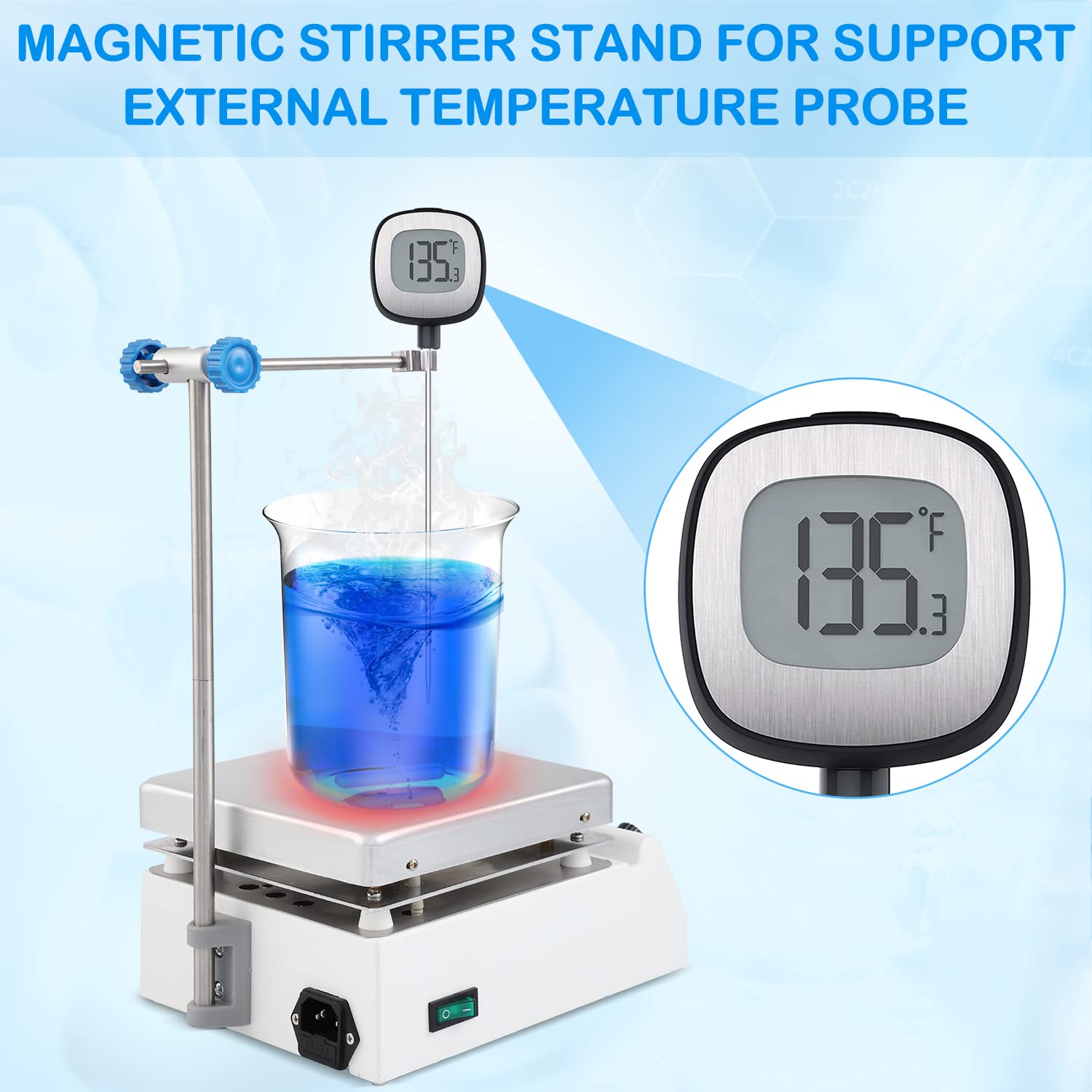 Hot Plate Magnetic Stirrer 3000ml, 7 Inch Hot Plate Stirrer with Stirring Bar&Support Stand, Max 300℃(572°F), 0-1600rpm, Magnetic Stirrer Hot Plate Mixer for Lab Heating and Mixing