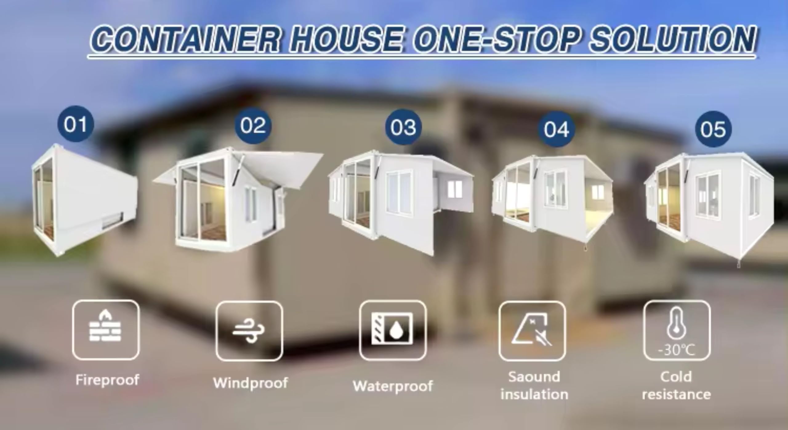 Heat Insulated Cheap 3 Bedroom Luxury 20ft Movable Foldable Expandable, Prefab Container House Foldable Villa