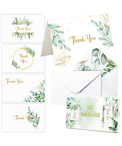 Mr. Pen- Thank You Cards with Envelopes, 20 Pack, 4” x 6”, Greenery Gold Foil Design, Thank You Notes with Envelopes Set, Thank You Cards Wedding, Blank Thank You Cards with Envelopes