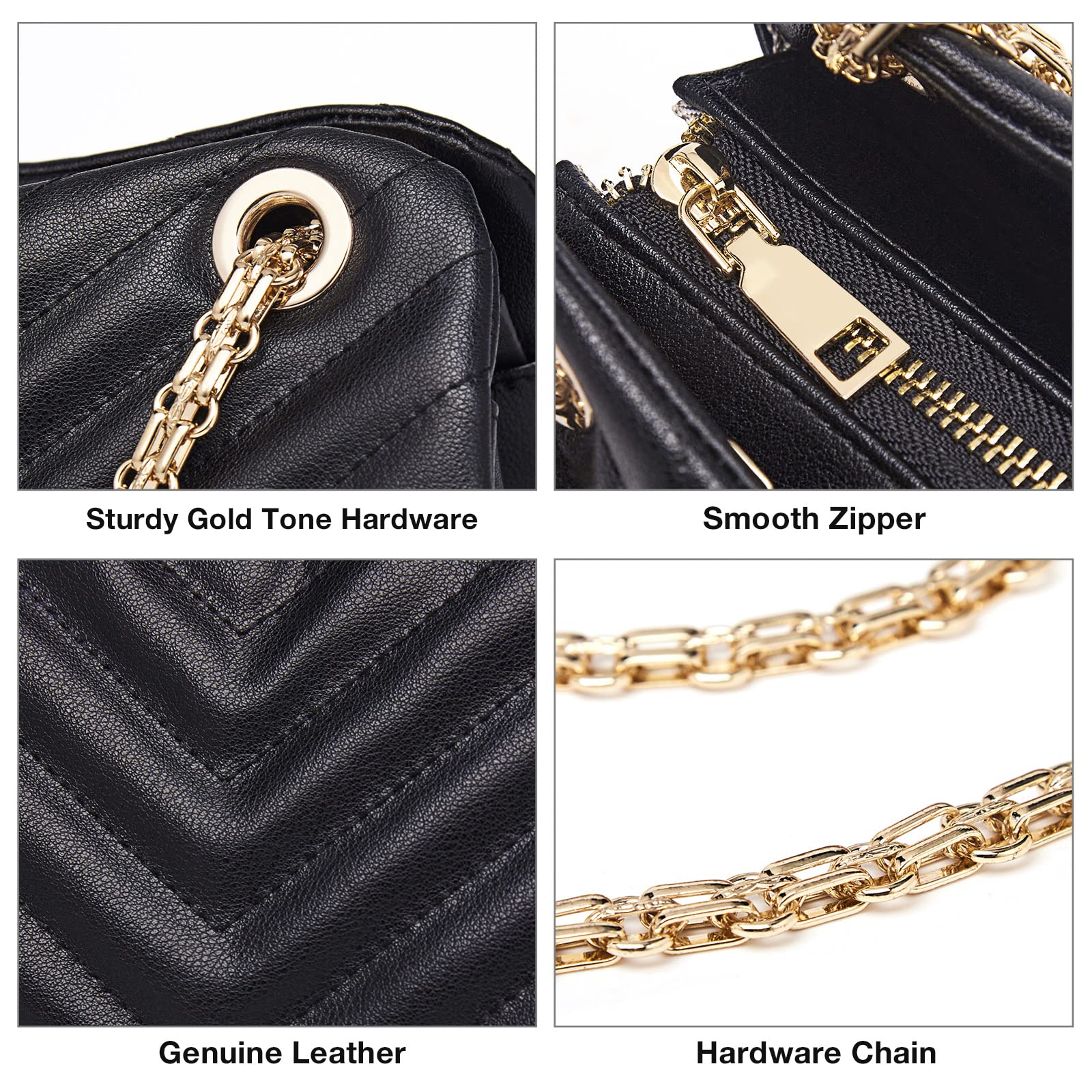 FOXLOVER Womens Leather Quilted Shoulder Bags, Ladies Small Chain Purse Designer Handbags