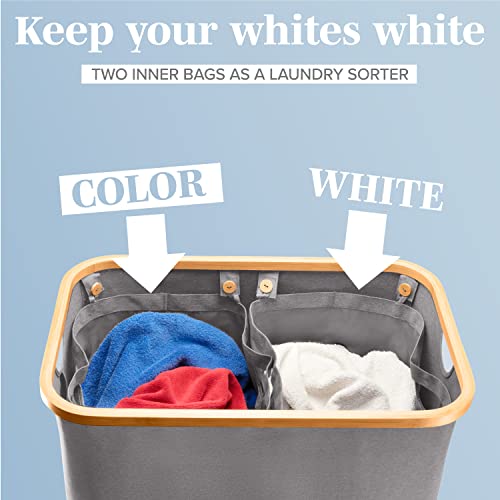 Lonbet - Gray Double Laundry Hamper with Lid, 2 Sections and Removable Bags, Hamper for Laundry 2 Compartment to Simplify Laundry Day for Busy Moms, 39.6 Gallons (3-5 Loads in a Washing Machine)
