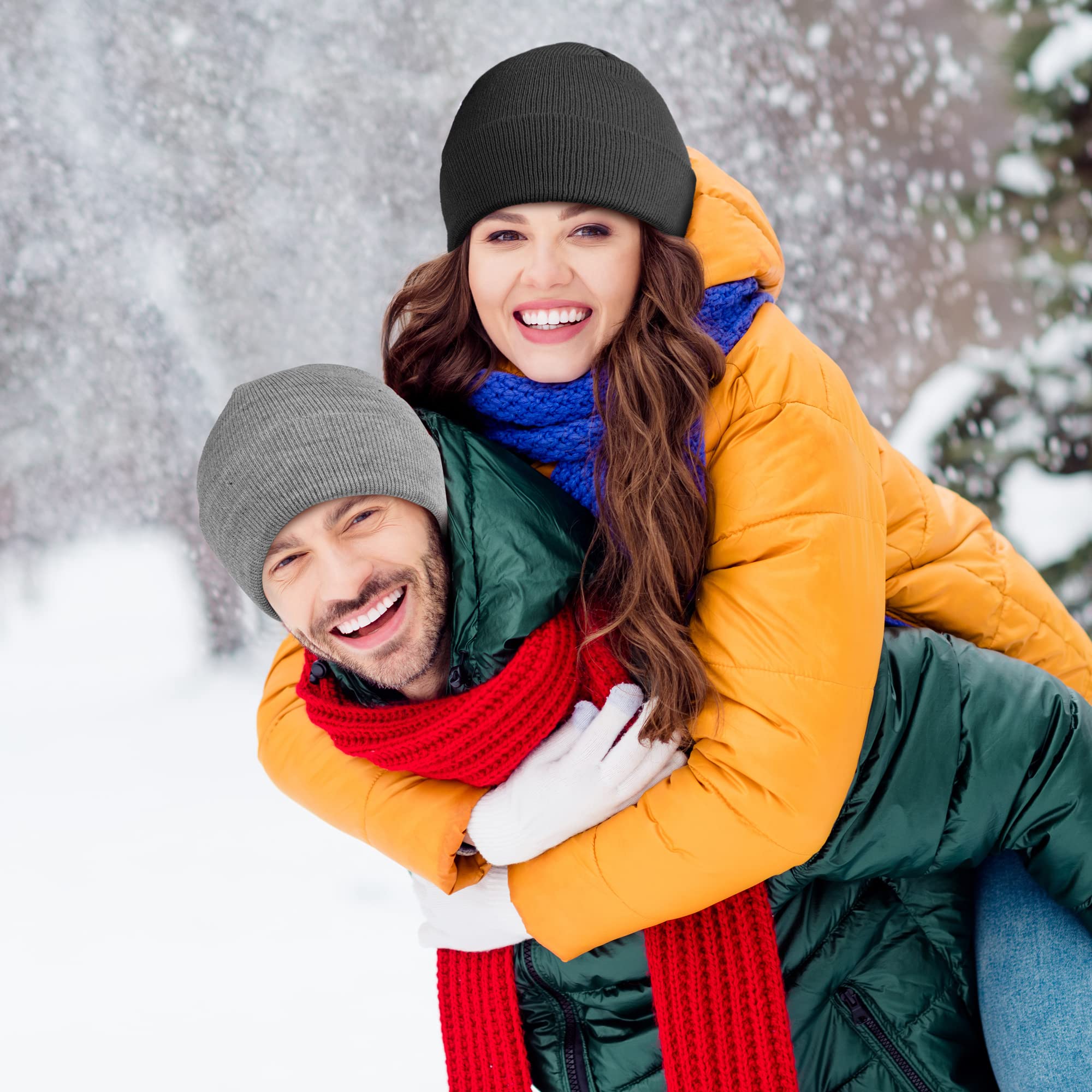 Cooraby 3 Pack Unisex Winter Skull Cap Beanies Knitted Cuff Hats Caps Roll-up Edge Beanie Hats for Men Women Outdoors Black