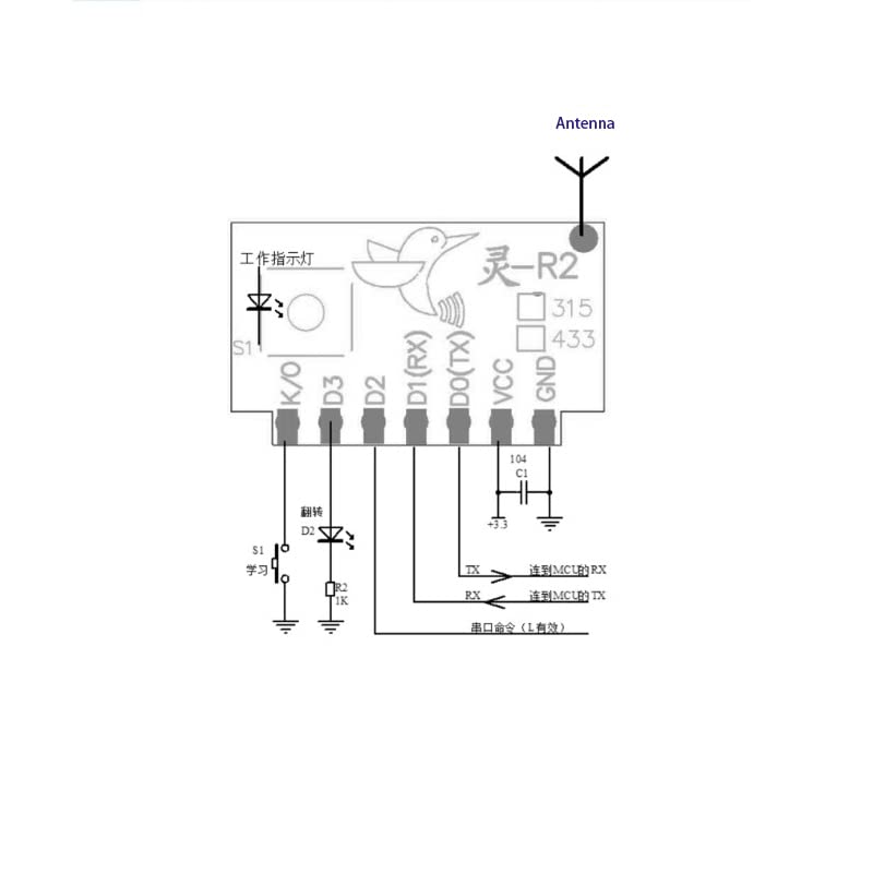 Generic 433Mhz Serial Transparent Transmission Module Ling-R2,80 Transmitting Ids Can be Stored,Low Power Consumption 315M-02