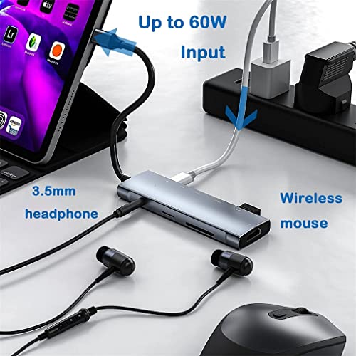 LLAMN USB C HUB with 4K PD Charging, SD/Micro Card Reader, USB 3.0, 3.5mm Headphone Jack Type C