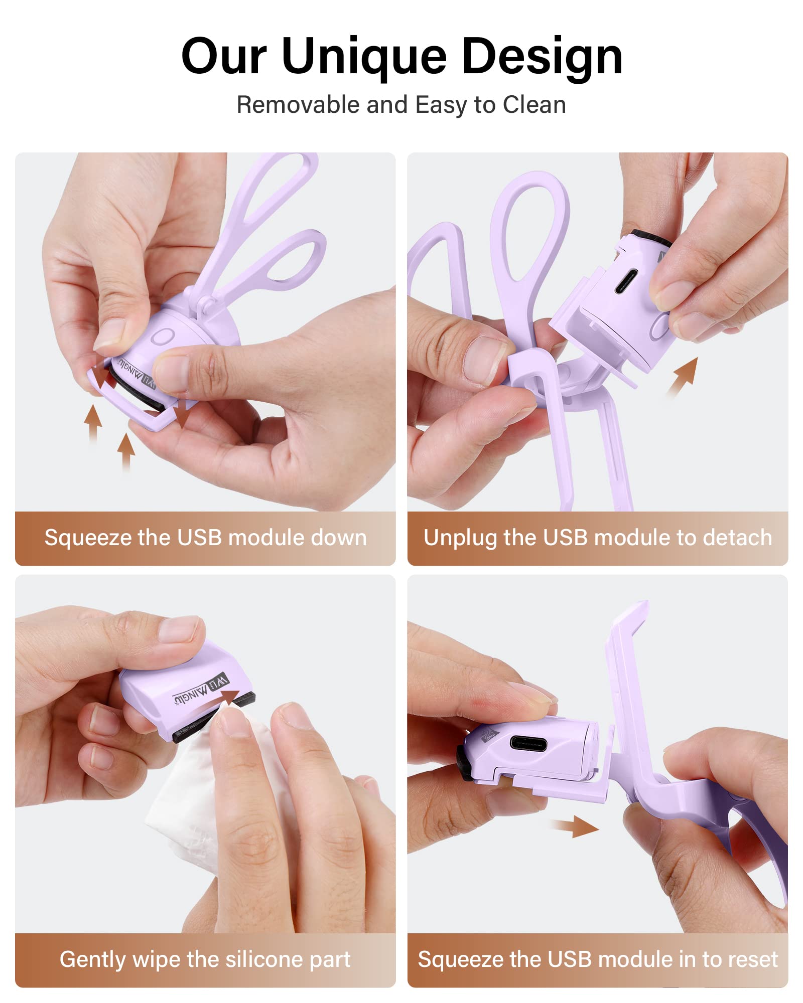 Heated Eyelash Curler,WU-MINGLU Electric Eyelash Curlers with Comb,USB Rechargeable Heated Eye Lash Curler,2 Heating Modes Quick Natural Curling Eye Lashes for Long Lasting- Purple