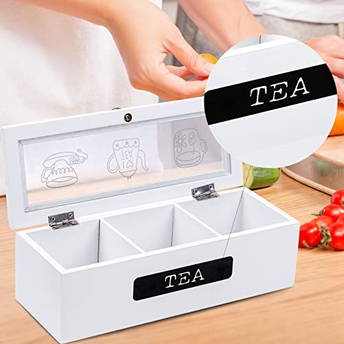 Tea Bag Organizer,White Wood 3 Compartment Tea Bag Organizer,Tea Holder Organizer,Tea Box Storage Box,Tea Box Organizer for Organizer and Display Tea Bags