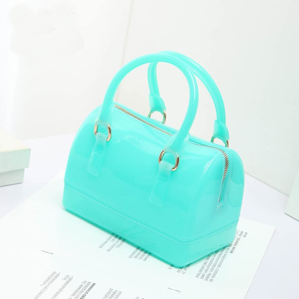 SegaterĀ® Ladies Summer Transparent Handbag Jelly Pillow-shaped Top Handle Bag Candy Color Crystal Purse For Women - Mint green