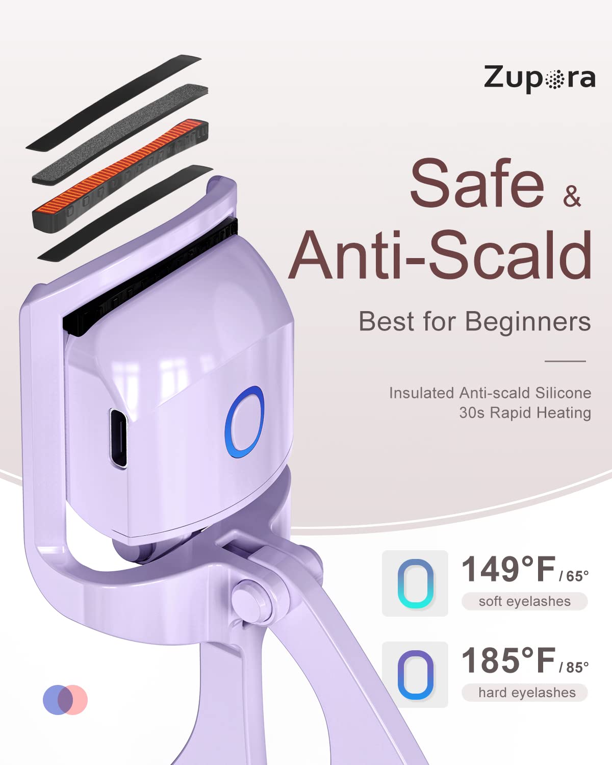 Heated Eyelash Curlers, Zupora Electric Eyelash Curler Handheld for All Eye Shapes, 2 Heating Modes for Quick Natural Curling Eye Lashes for Long Lasting, Rechargeable Eye Lash Curler with Lash Comb