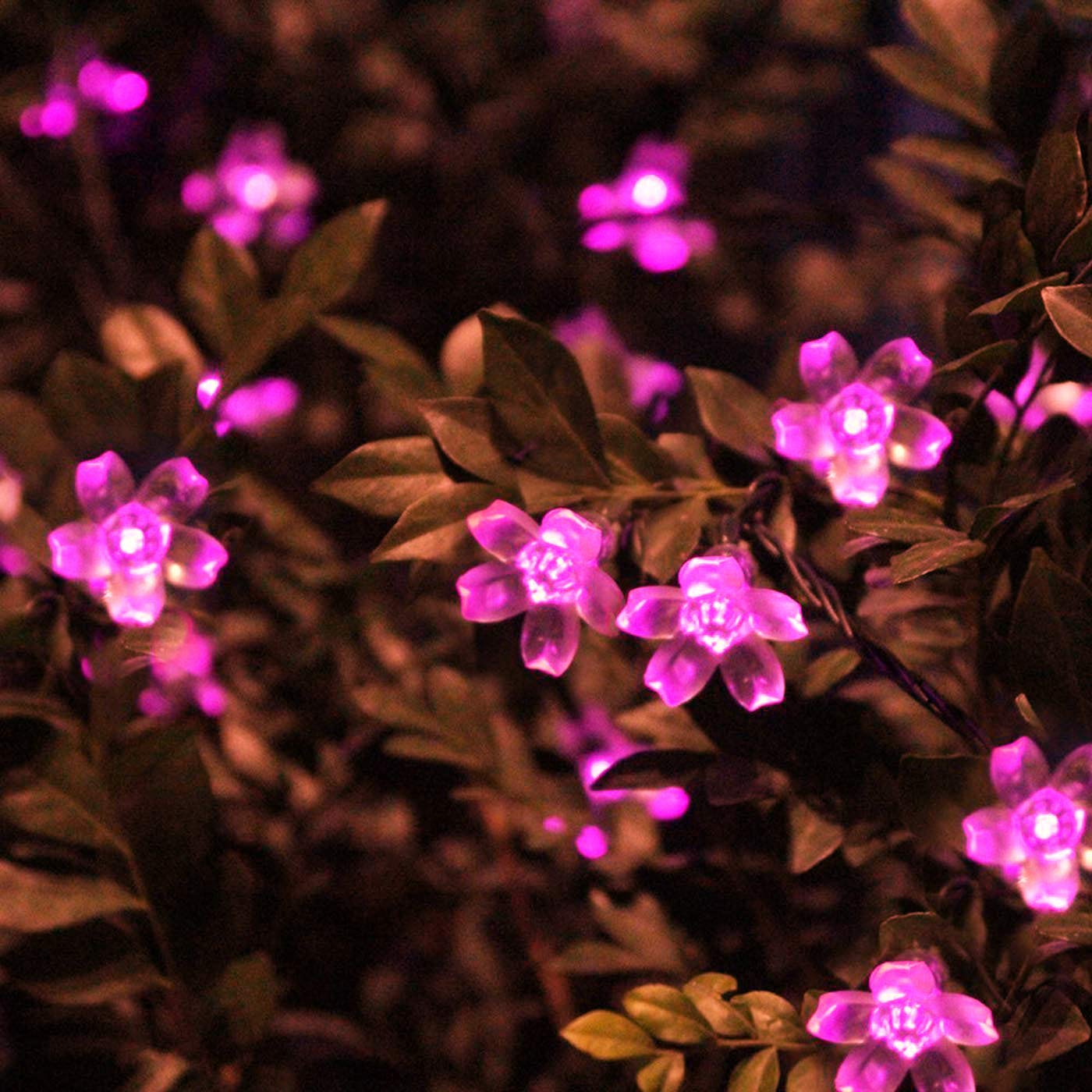 WONFAST Solar Flower Lights,Waterproof 23ft/7M 50LED Peach Blossom Flower Solar Fairy Decorative String Lights for Outdoor Gardens Homes Wedding Christmas Party Lighting Decorations (Pink)