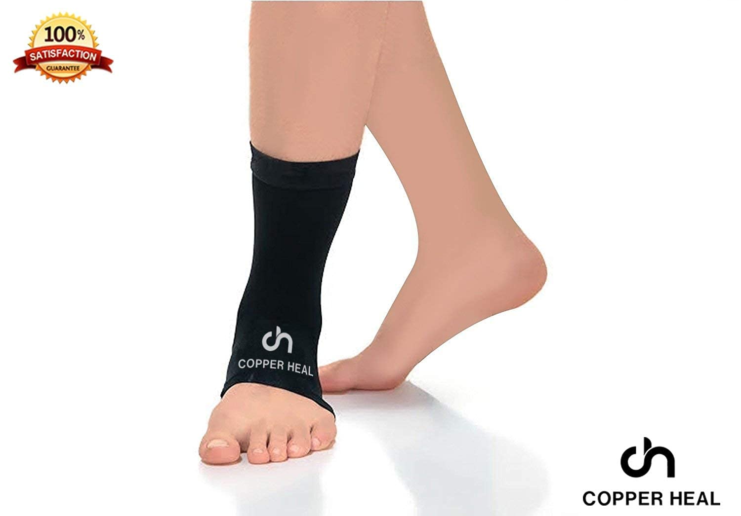 COPPER HEAL ANKLE Compression Sleeve (PAIR) - Highest Copper Infused Socks Arch Support Foot Swelling Achilles Tendon Joint Pain Plantar Fasciitis Sports Injury (L - pair)