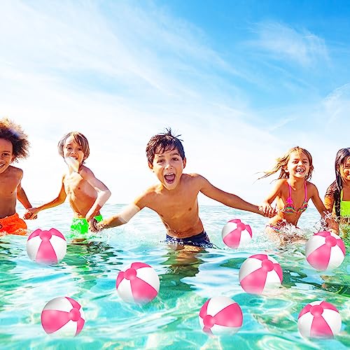 Whaline 50 Pieces 5 Inch Pink and White Inflatable Beach Ball Round Pool PVC Balls Cute Game Toys for Summer Hawaiian Tropical Theme Beach Party Decorations Water Sand Game Accessory