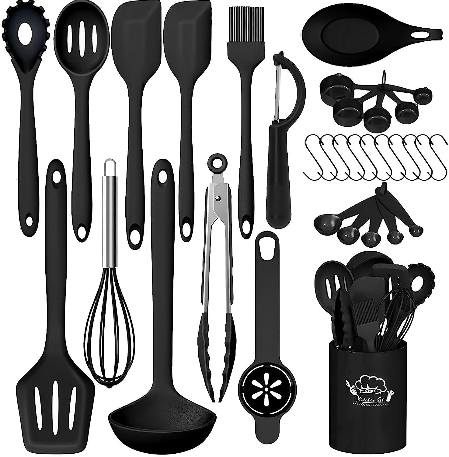 Cooking Utensils Set, 33pcs Silicone Kitchen Utensils Set with Holder, Heat Resistant Non-Stick Silicone, Dishwasher Safe Cooking Gadgets Tools Set,BPA Free Kitchen Tools Gift
