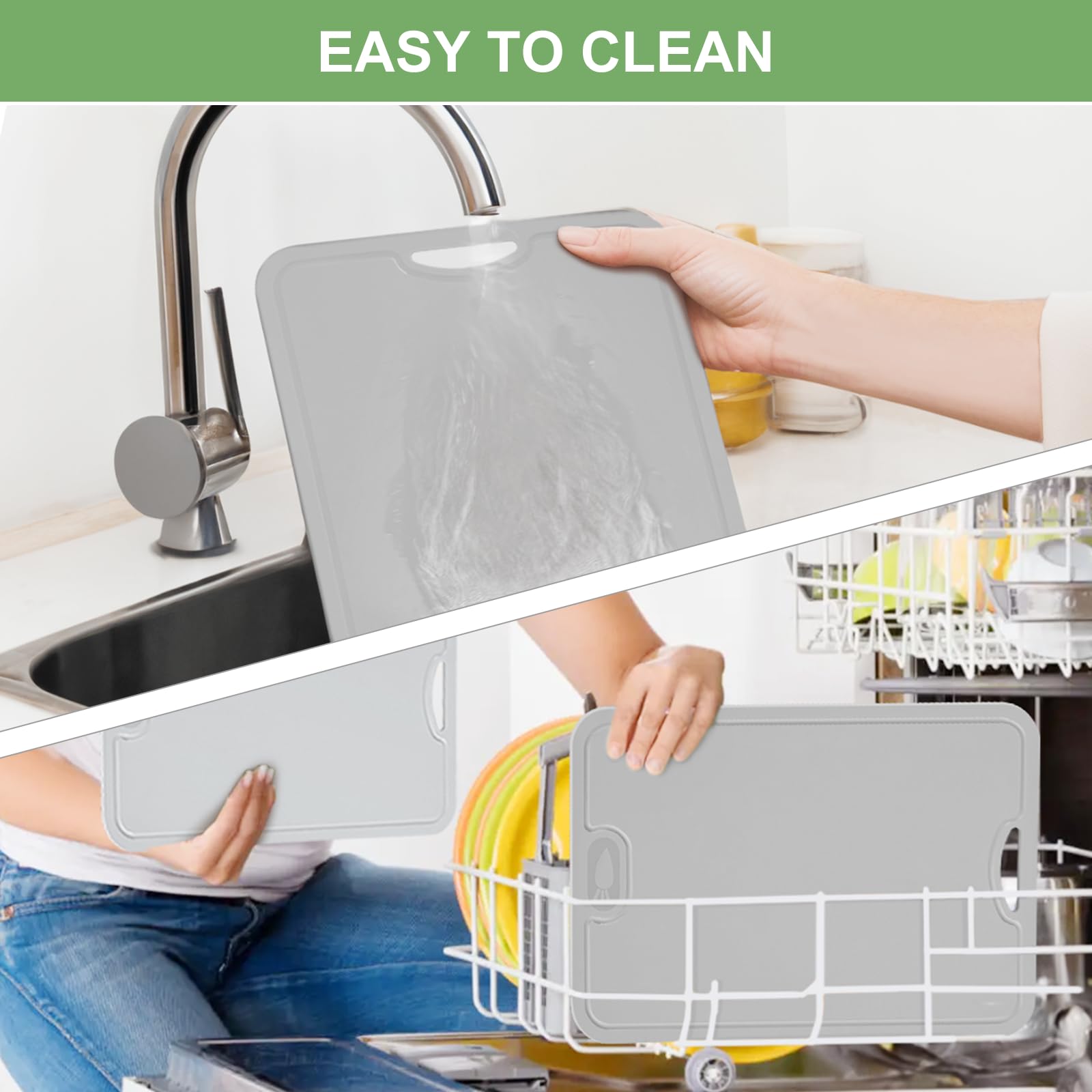 Gintan Flexible TPU Cutting Board with Knife and Juice Groove, BPA Free Flexible Chopping Boards for Kitchen Dishwasher Safe Easy Grip Handle(Grey)
