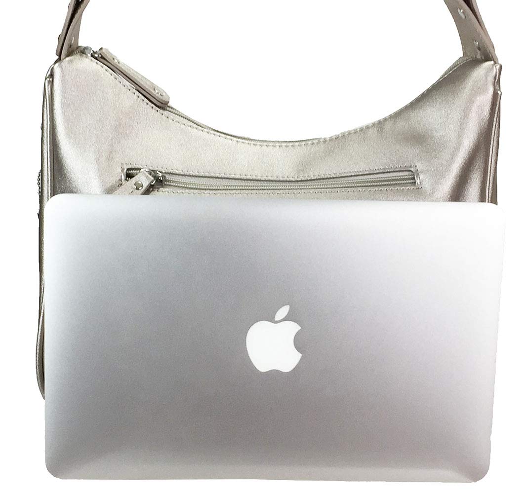 Zzfab Fashion Locking Concealed Carry Big Hobo Bag CCW Cross Body Bag with Credit Card Slots Pewter