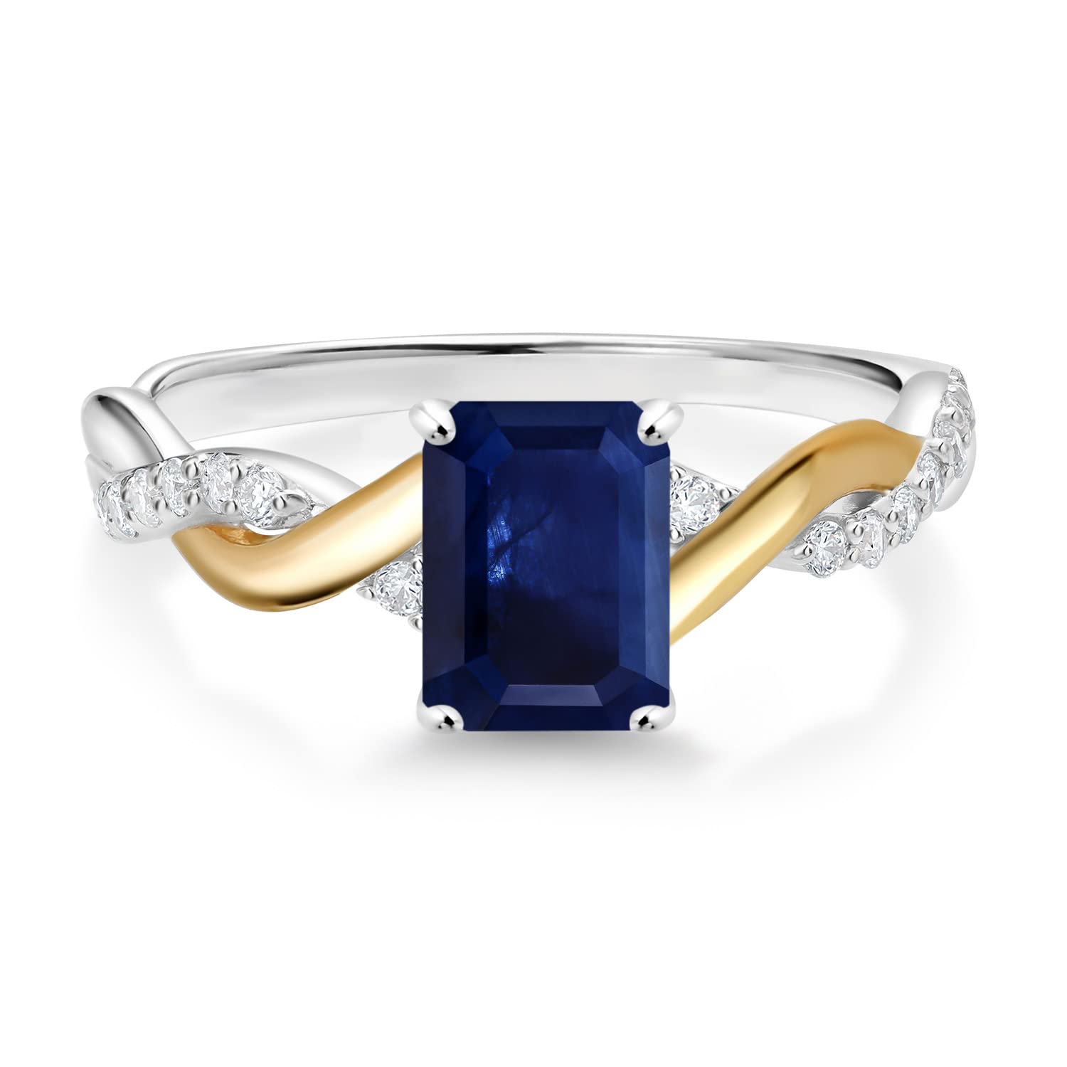 Gem Stone King 925 Silver and 10K Yellow Gold Gemstone Birthstone and Lab Grown Diamond Engagement Ring | Emerald Cut 7X5MM | Wedding Engagement Anniversary Promise Ring For Women