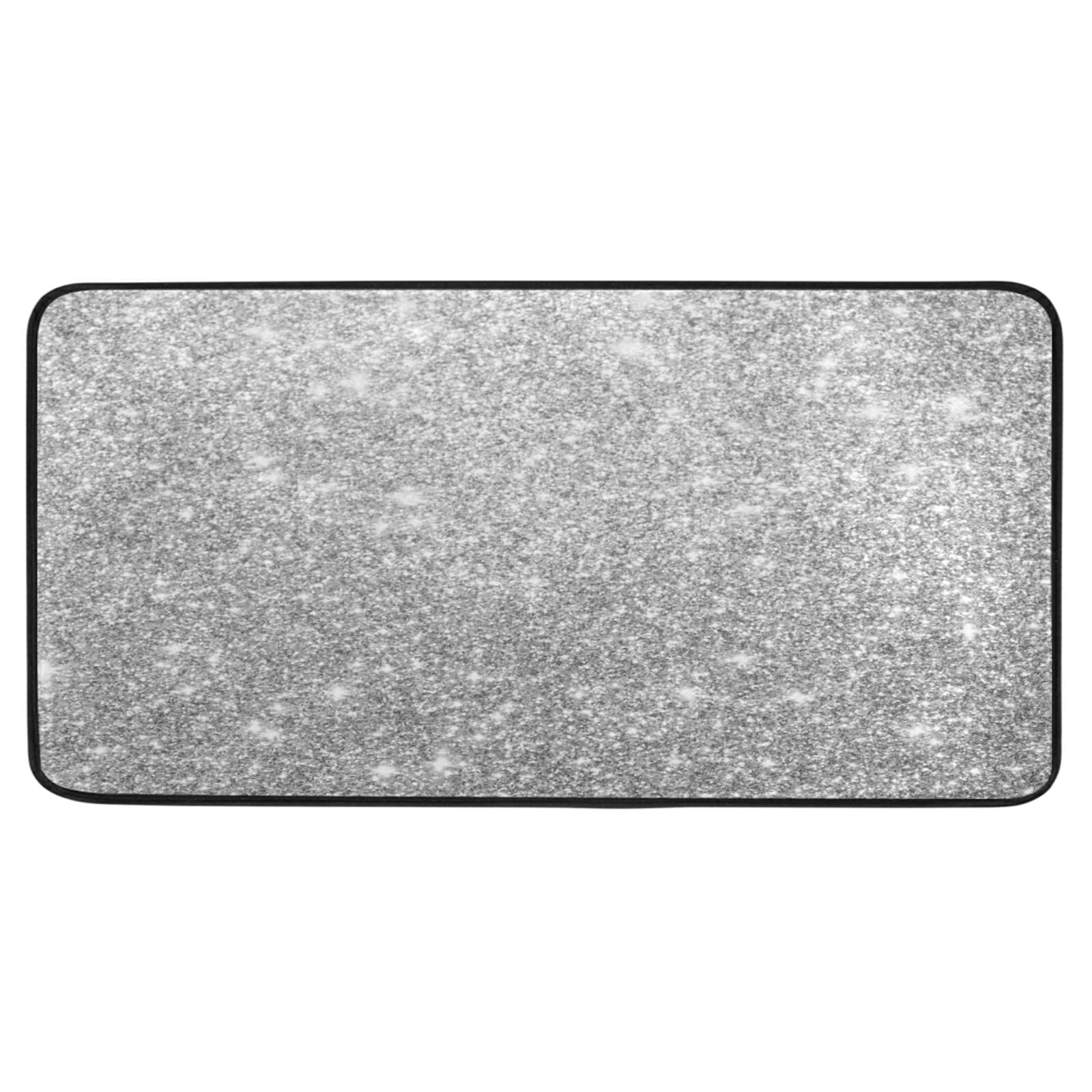 Gredecor Silver Glitter Kitchen Rug Anti Fatigue Kitchen Mats Non Skid Washable Floor Rugs Mat for Home Kitchen Office Laundry (39"x20")