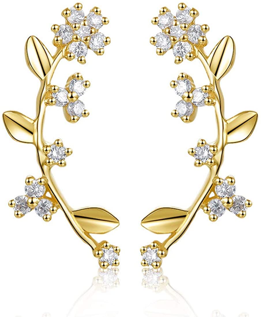 FANCIME Mothers Day Gifts 14K Solid Yellow Gold 0.08cttw Diamond Small Tiny Minimalist Flower Post Earrings Fine Jewelry for Women