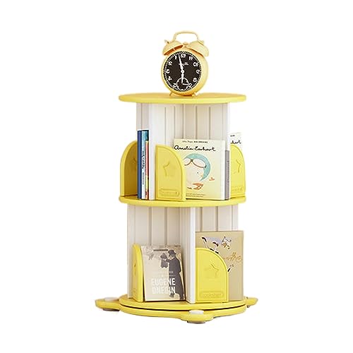 VERAMY 2 Tier Small Bookshelf Rotating Bookshelf Corner Bookshelf for Small Space Floor Standing Bookcase Storage Rack Utility Organizer Shelves for Living Room Bedroom (Color : Yellow)