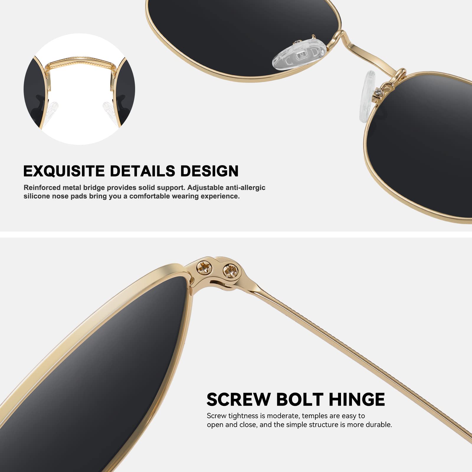 Fozono Retro Square Polarized Sunglasses for Women Men Small Frame Vintage Classic Style UV400 Protective Gold Frame-Gray Lens