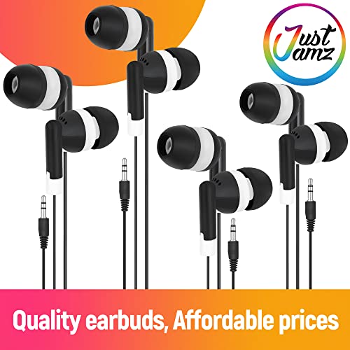 JustJamz Bulk Earbuds 1000 Pack | Black Dot Earphones Bulk for Classroom, Wholesale Earbuds Headphones Earphones for Kids, Perfect for Students, Schools, Hospitals, Hotels, Library, Museums