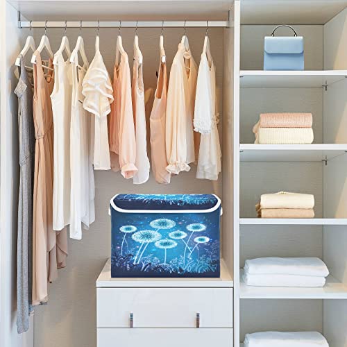 Kigai Magic Blue Dandelion Storage Basket with Lid Collapsible Storage Bin Fabric Box Closet Organizer for Home Bedroom Office 1 Pack