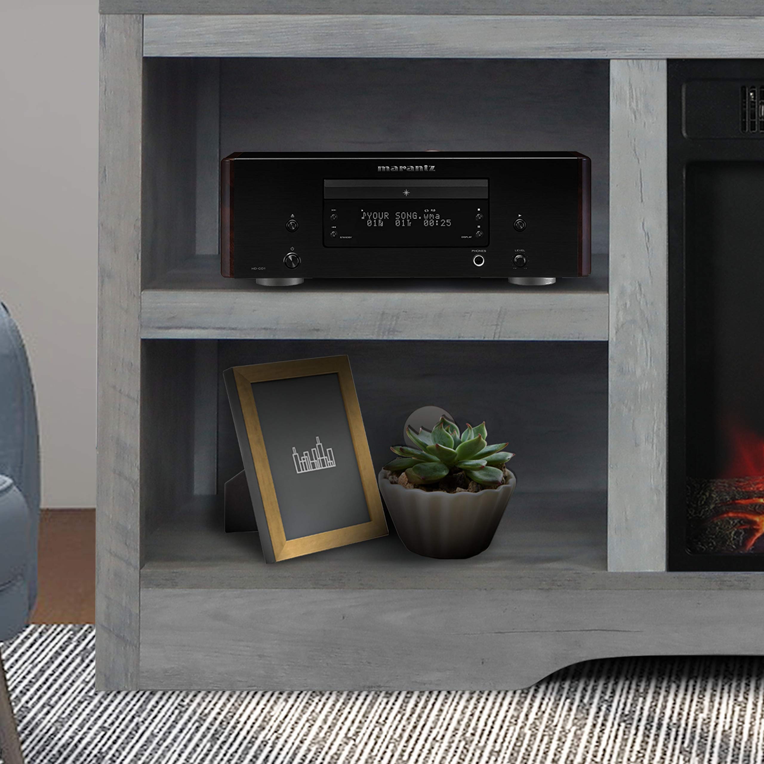 ENSTVER 58" TV Stand with Electric Fireplace,Fireplace Console,Storage Shelves Entertainment Center for Living Room,Gray