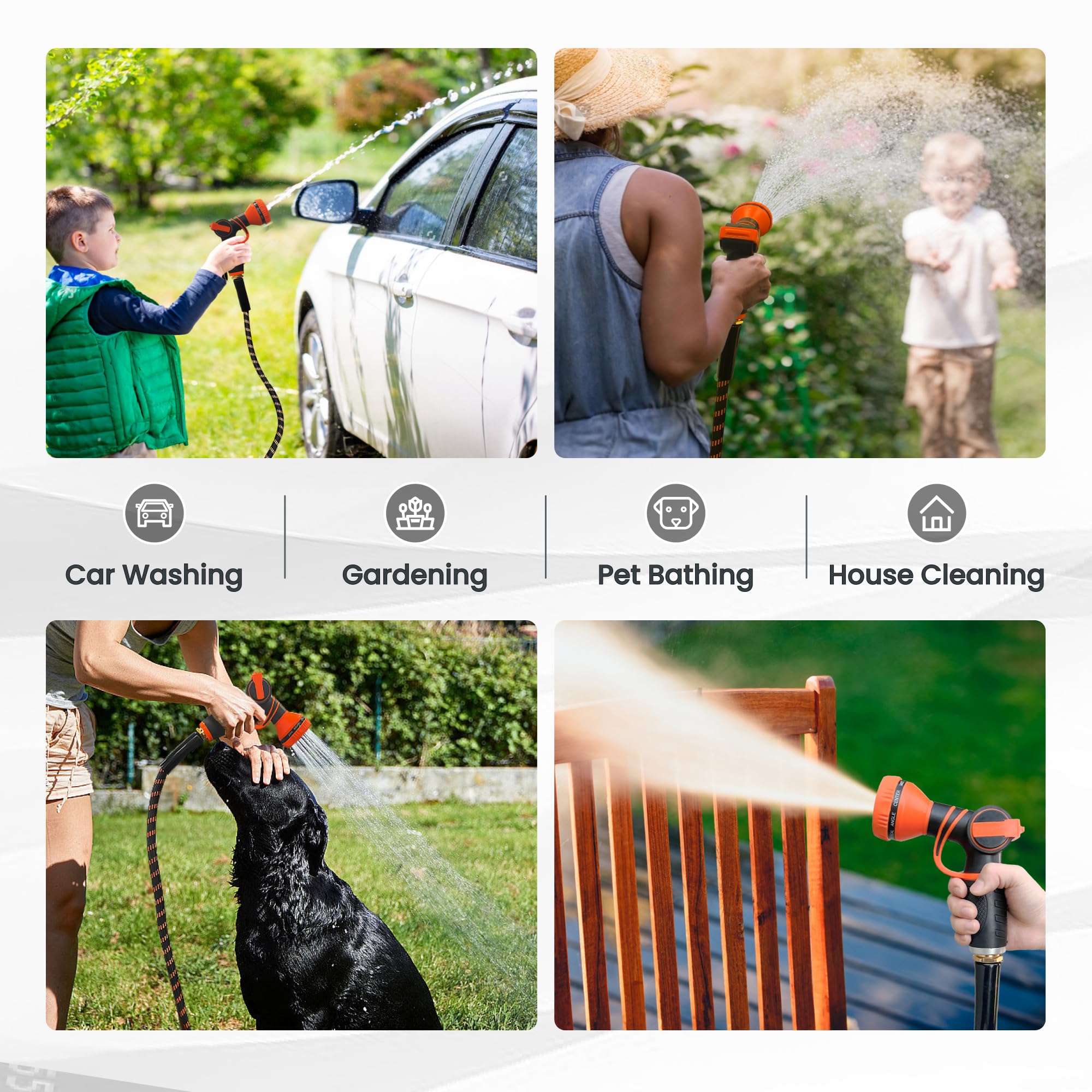 Giraffe Tools Garden Hose 50FT 5/8” Lightweight Flexible Water Hoses Burst 600 psi with 9 Spray Function Nozzle Heavy Duty Hose