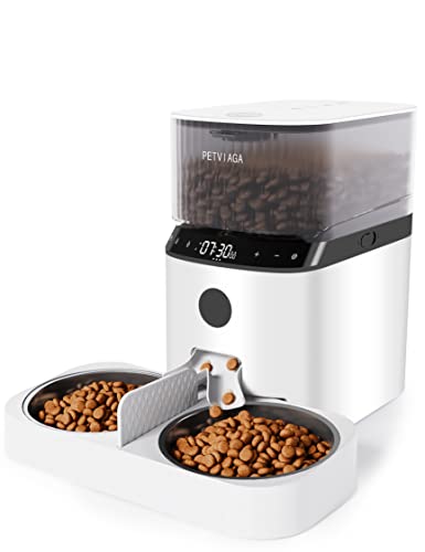 PETVIAGA Automatic Cat Feeders for Two Cats, 5L Multiple Cat Feeder with Timer, 2-Way Divider & Dual Stainless Steel Bowls, Timed Dog Food Dispenser for Dry Food with 1-6 Meals & 20 Portions Control