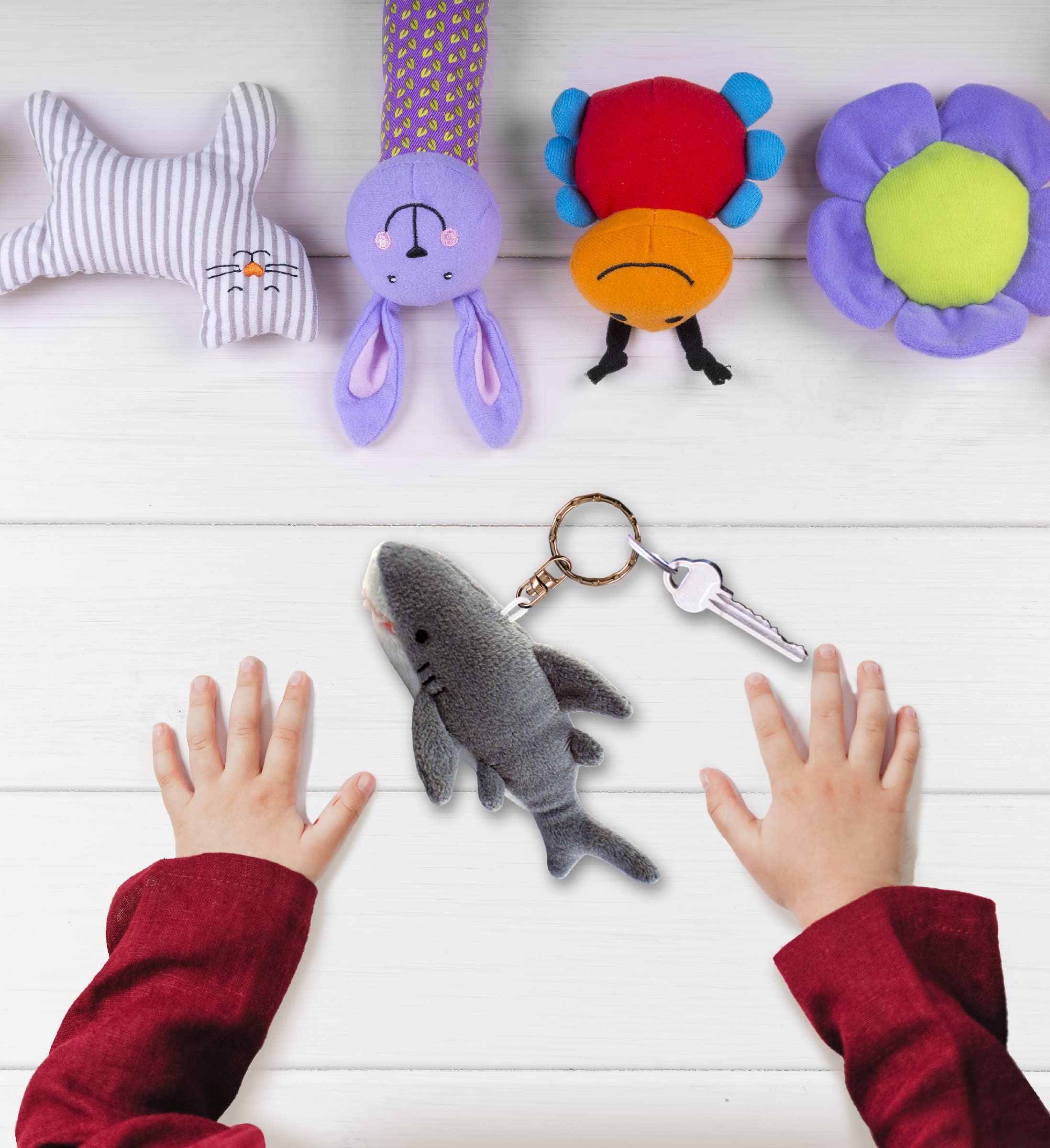 Puzzled Shark Plush Keychain Stuffed Animal Toy - Soft Fur Ocean Life Animal Grey Shark Charm Keyring, Cute Decorative Plush Toy Accessory Fun Buddy For Kids Bag, Purse, Backpack, Handbag - 4 Inches