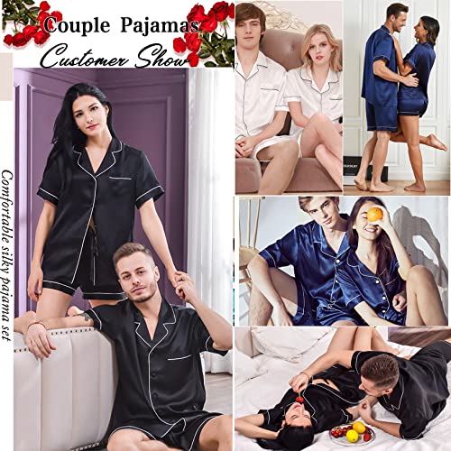 SWOMOG Woman Silk Pajamas Sets Button-Down Satin Loungewear Sleepwear 2 Pieces PJs Sets Cute Bridemide Mightwear Black