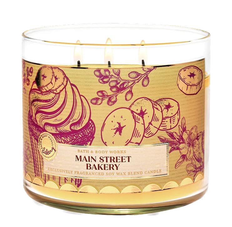 Generic Bath + Body Works Main Street Bakery Candle - 3 Wick Scented Candle w/Decorative Metal Lid - 14.5 Ounces, White