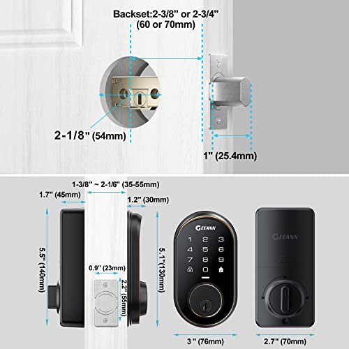 Keyless Entry Door Lock - GEEANN Smart Keypad Deadbolt Lock, Electronic Door Locks with Keypads, Touchscreen Auto Lock, Anti-Peeking Password and Backlit Design Oil Rubbed Bronze