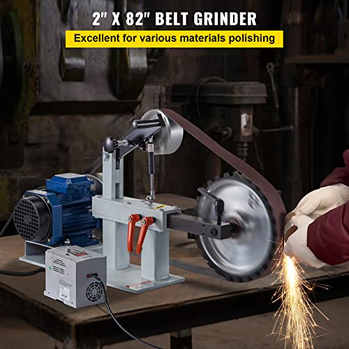Happybuy 2Hp Belt Grinder 2 x 82inch Variable Speed Belt Sander with 3 Grinding Wheel Bench Sander 12inch Wheel and Flat Platen Tool Rest for Knife Making