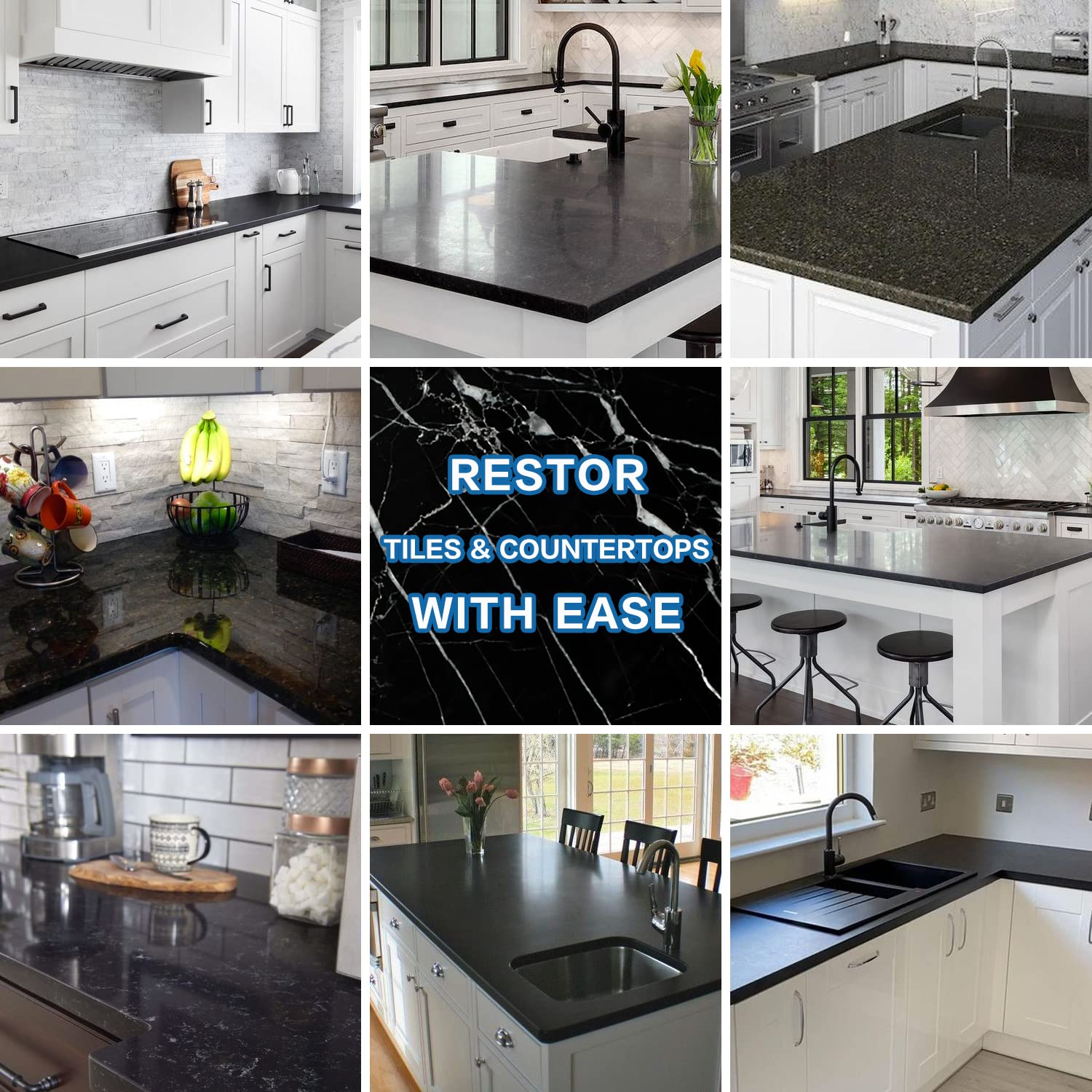 Granite, Marble and Quartz Countertops chip Repair Kit - Fix Nicks, Chips, or Scratches on Granite, Marble Porcelain, corian, Travertine, Quartz and Other Natural Stone and Acrylic Surfaces.(Black)