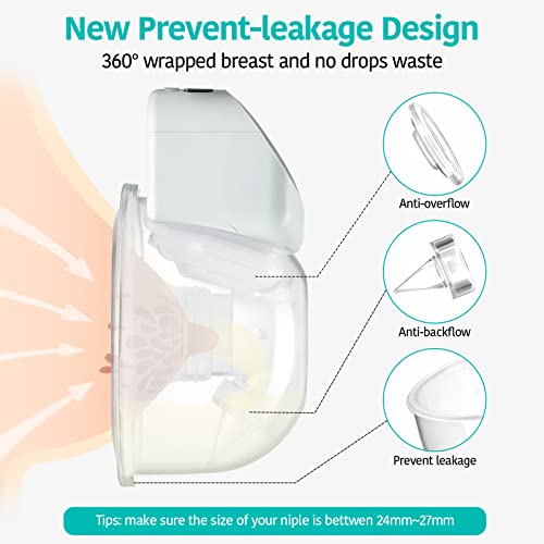 Teexin 2 Packs Wearable Breast Pump, Double Hands Free Electric S10 Pro, Wireless Breast Feeding Pump with 2 Modes, 9 Levels, LCD Display and Memory Function-24mm Flange Gray